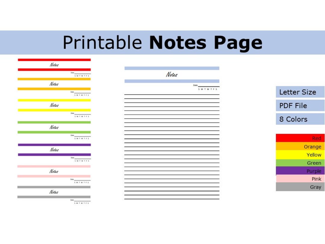 Printable Notes Page | Notes Page | US Letter Size Print at Home Task ...