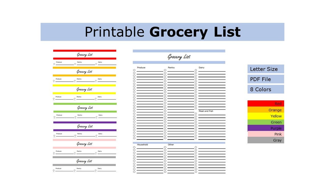 Printable Grocery List | Grocery List | US Letter Size Print at Home ...