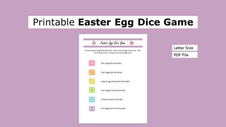 Printable Easter Egg Dice Game| Easter Game | US Letter Size Print at ...