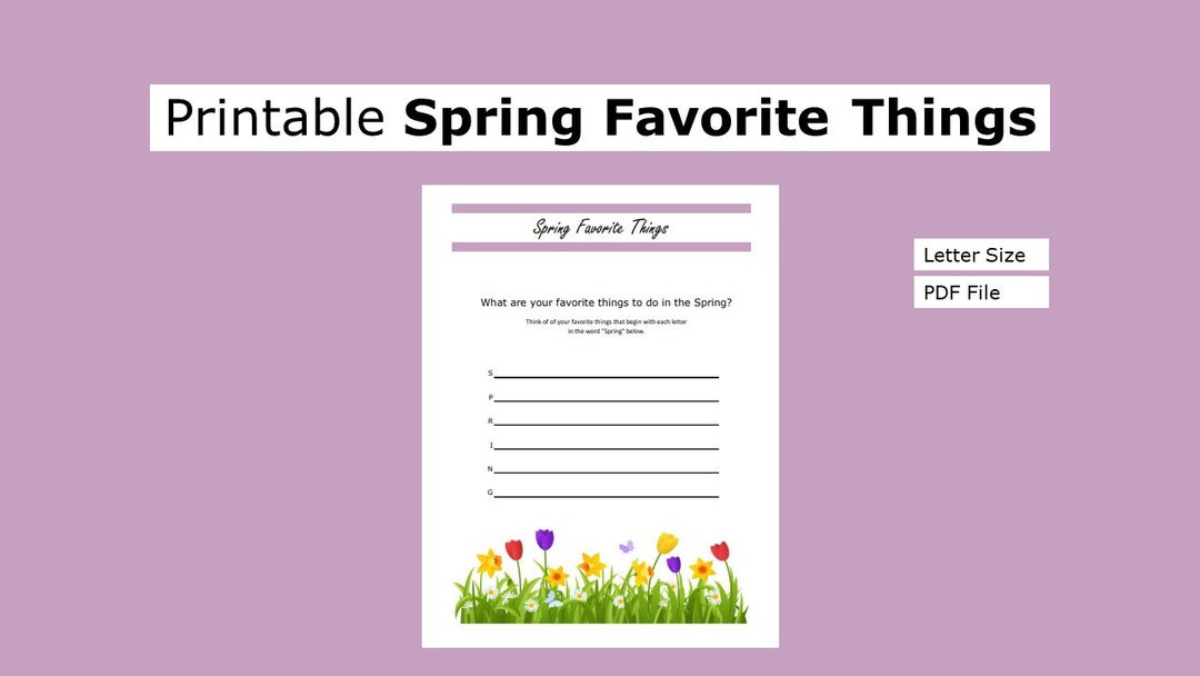 Printable Spring Favorite Things | Activity | US Letter Size Print at ...