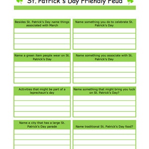 Printable St. Patrick’s Day Friendly Feud Game | Game | US Letter Size ...