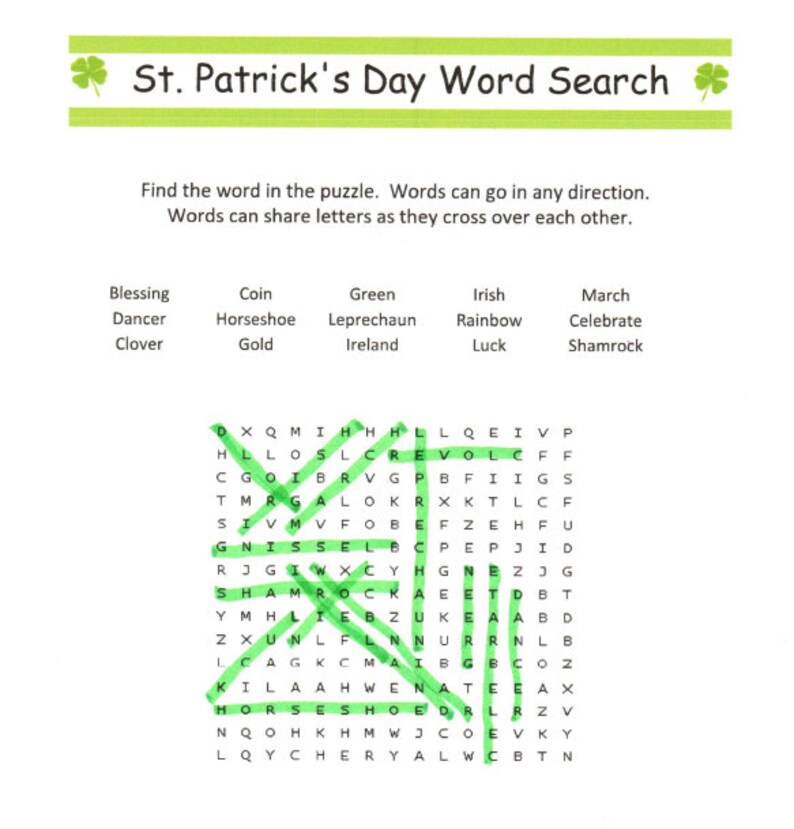 Printable St. Patricks Day Word Search Word Search US Letter Size Print ...