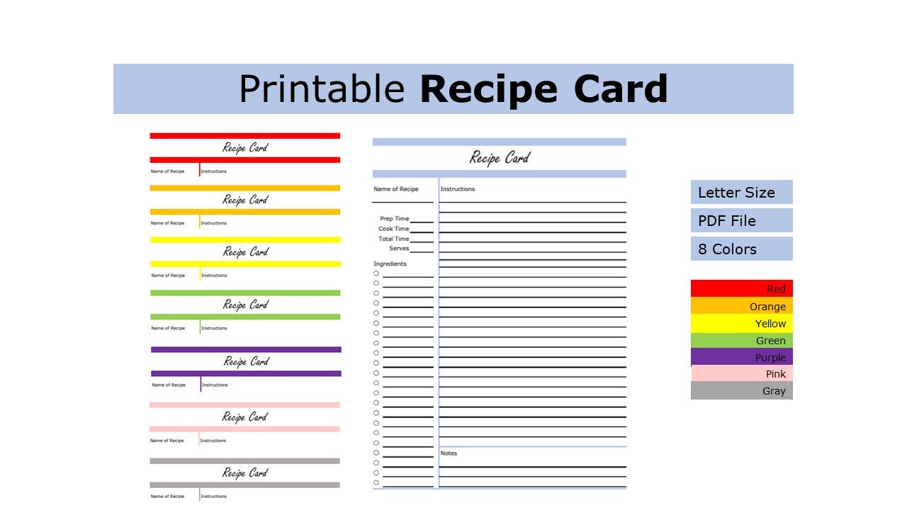 Printable Recipe Card Recipe Card US Letter Size Print at - Etsy