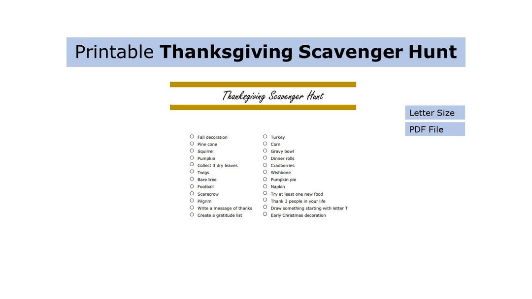 Printable Thanksgiving Scavenger Hunt | Thanksgiving Scavenger Hunt ...