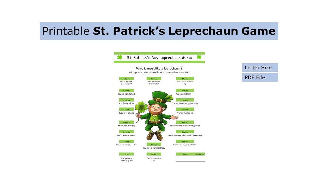 Printable St. Patrick’s Day Leprechaun Game | Game | US Letter Size ...