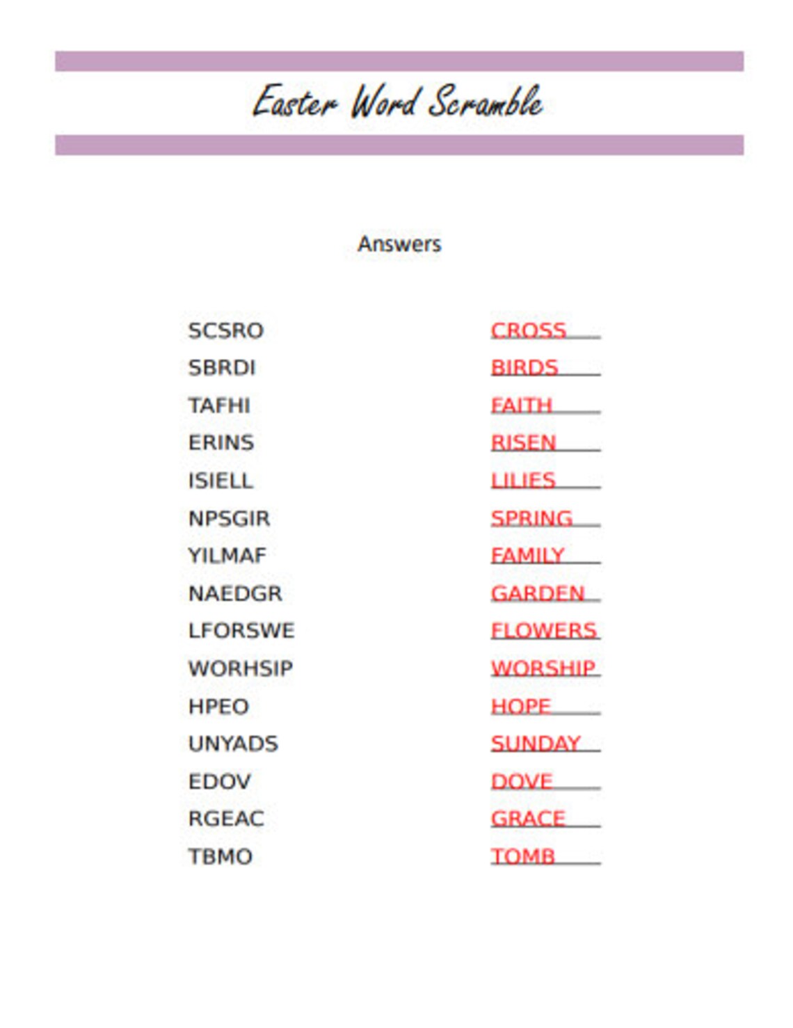 Printable Easter Word Scramble| Word Scramble | US Letter Size Print at ...
