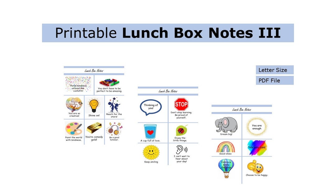 Printable Lunch Box Notes III | School Lunch Box Notes | US Letter Size ...