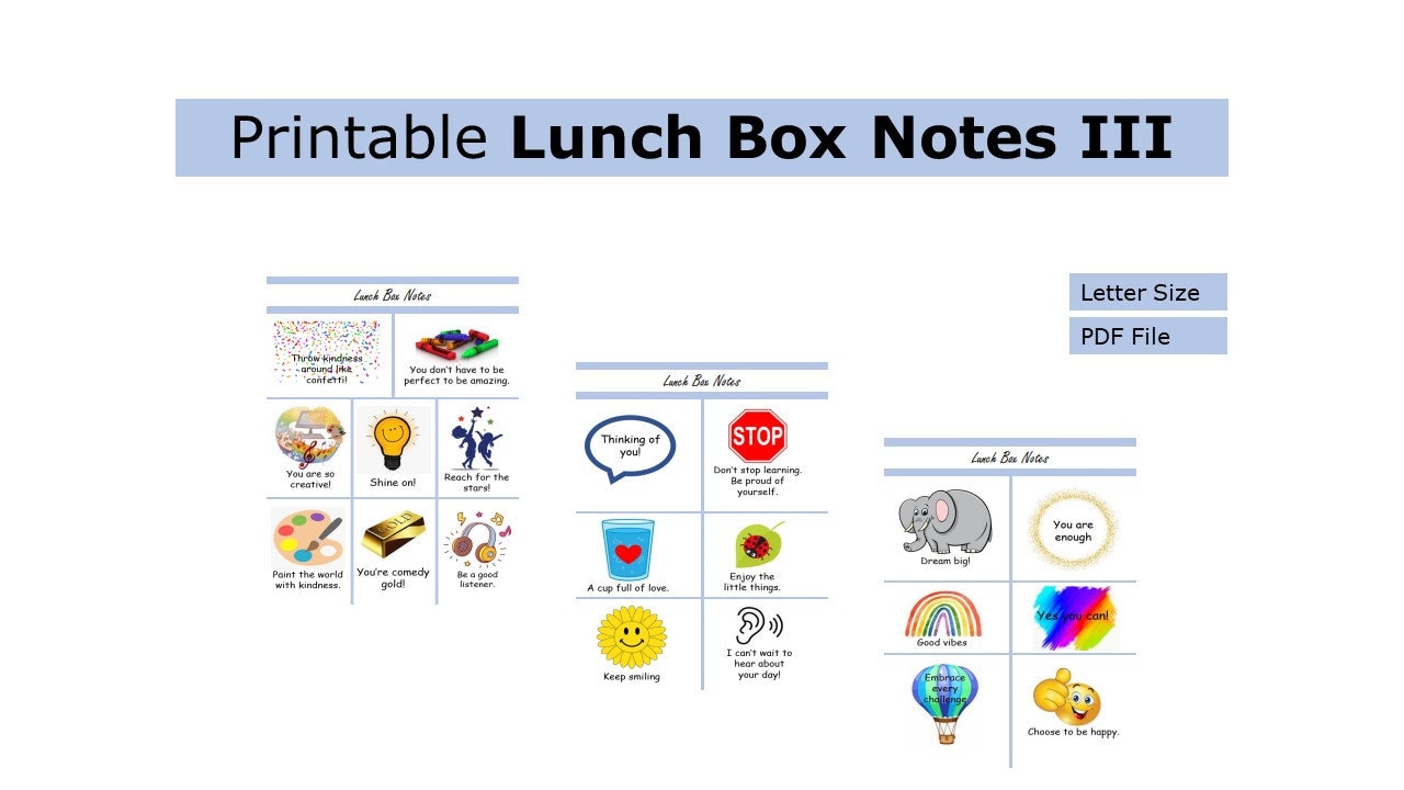 Printable Lunch Box Notes III | School Lunch Box Notes | US Letter Size ...