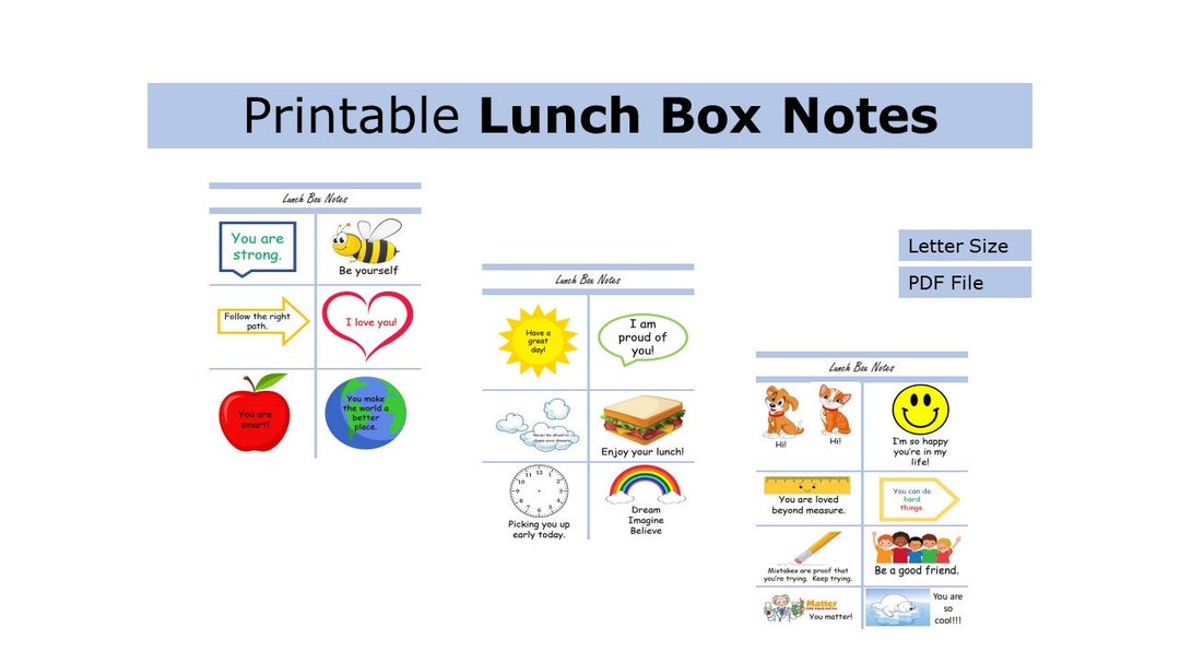 Printable Lunch Box Notes | School Lunch Box Notes | US Letter Size ...