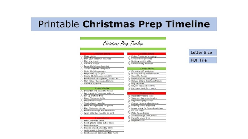 Printable Christmas Prep Timeline | Christmas Prep Timeline | US Letter ...