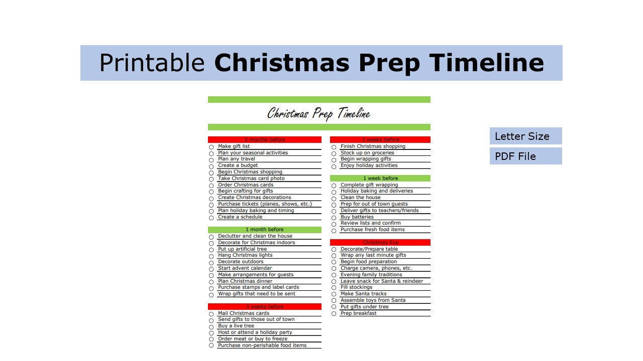 Printable Christmas Prep Timeline | Christmas Prep Timeline | US Letter ...