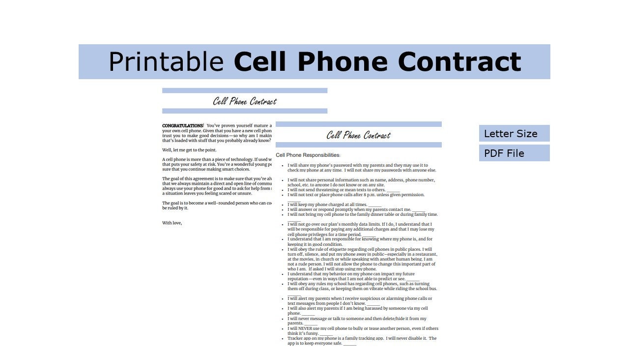 Printable Cell Phone Contract – Teen/parent| Cell Phone Contract – Teen ...