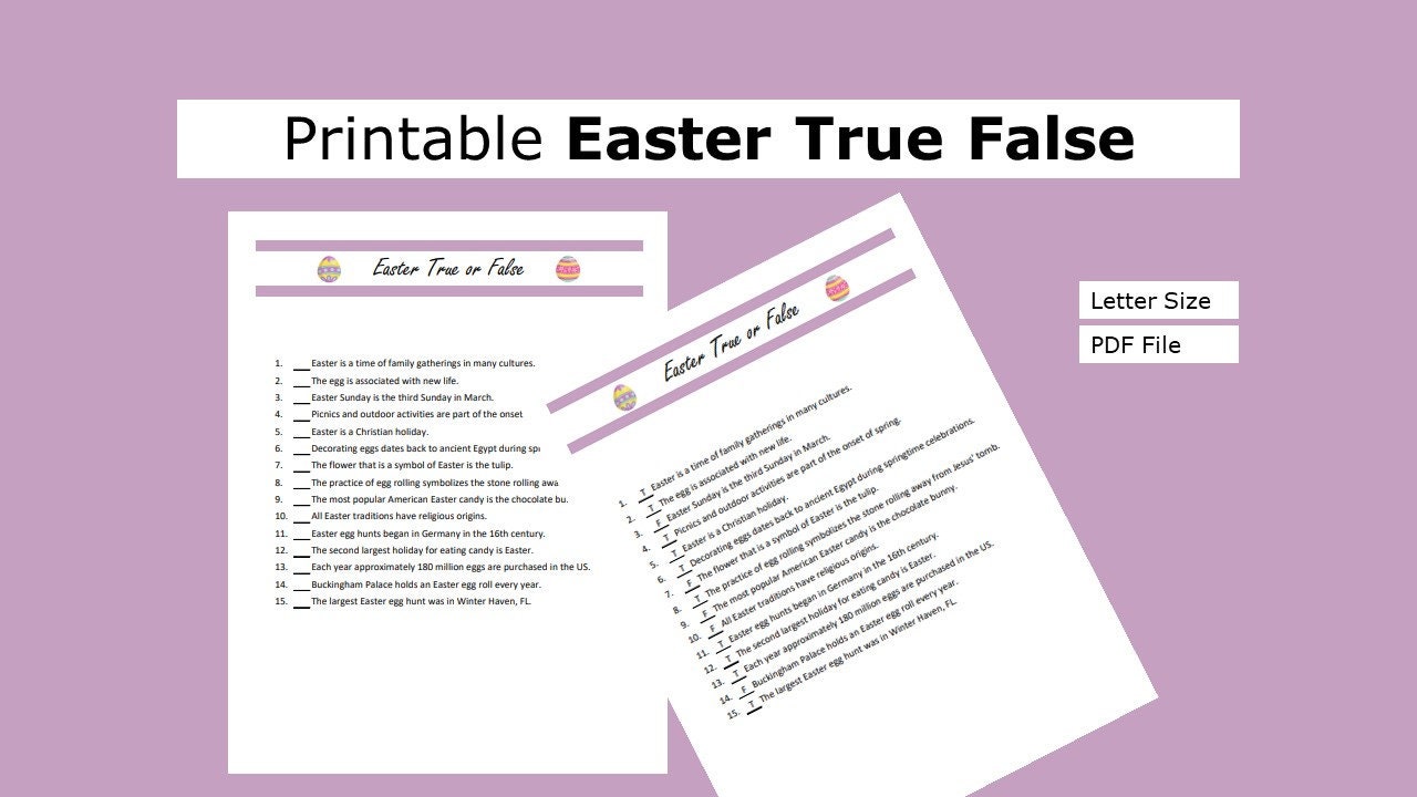 Printable Easter True or False Game| Easter Game | US Letter Size Print ...
