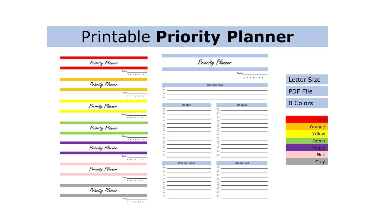 Printable Priority Planner | Priority Planner | US Letter Size Print at ...