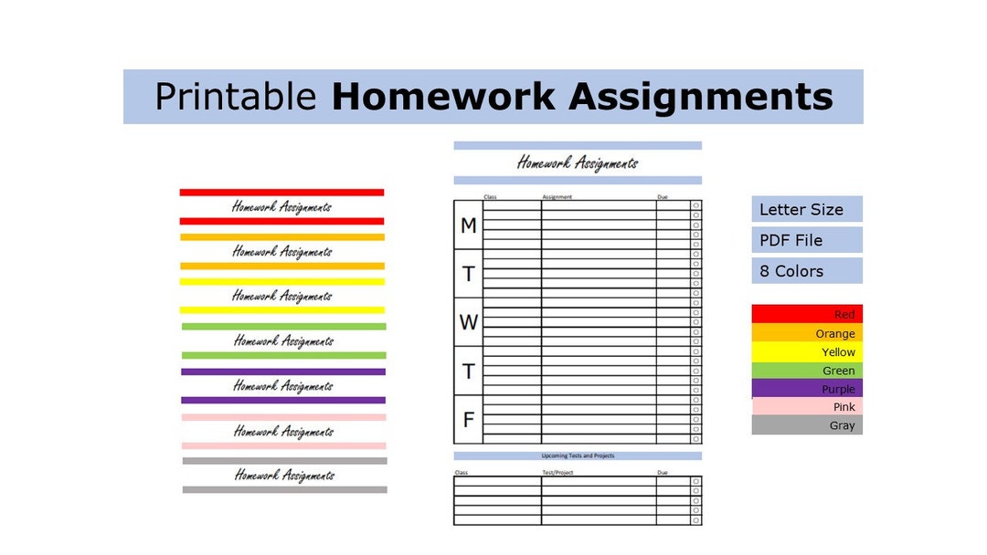 Printable Homework Assignments | Homework Assignments | US Letter Size ...