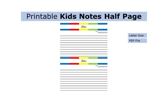 Printable Notes Half Page for Kids Kids Notes Half Page US - Etsy