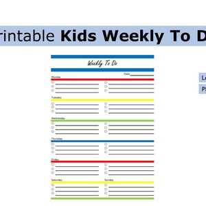Printable Kids Weekly to Do List | Kids Weekly to Do | US Letter Size ...