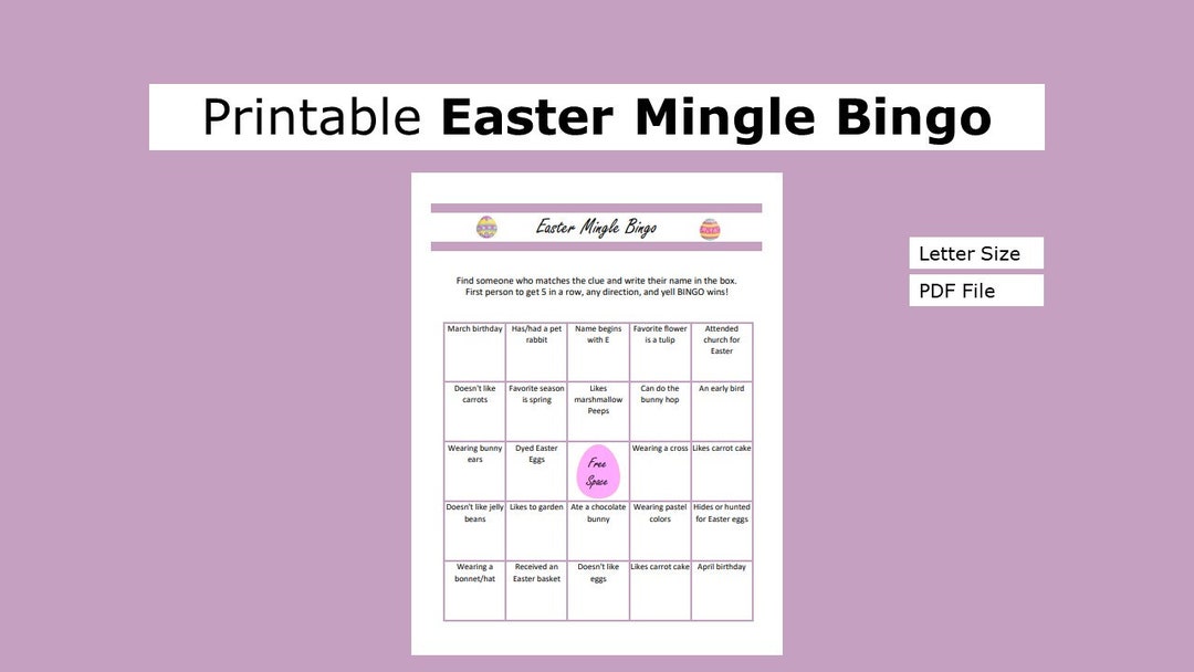 Printable Easter Mingle Bingo| Easter Bingo Game | US Letter Size Print ...