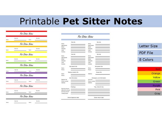 Printable Pet Sitter Notes Log Pet Sitter Notes Log US - Etsy