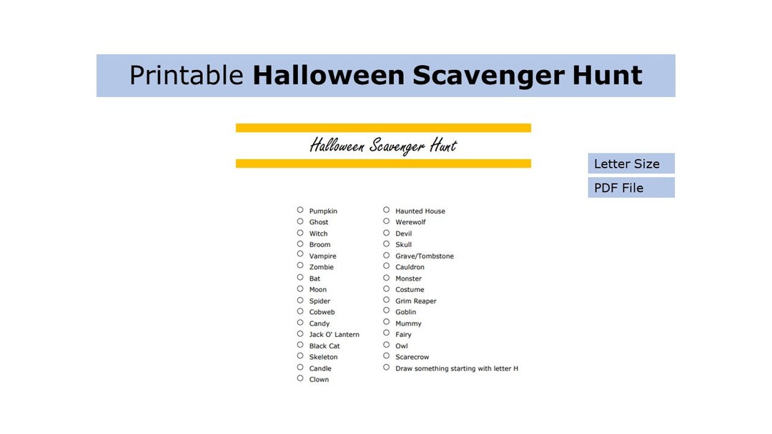 Printable Halloween Scavenger Hunt | Halloween Checklist | US Letter ...