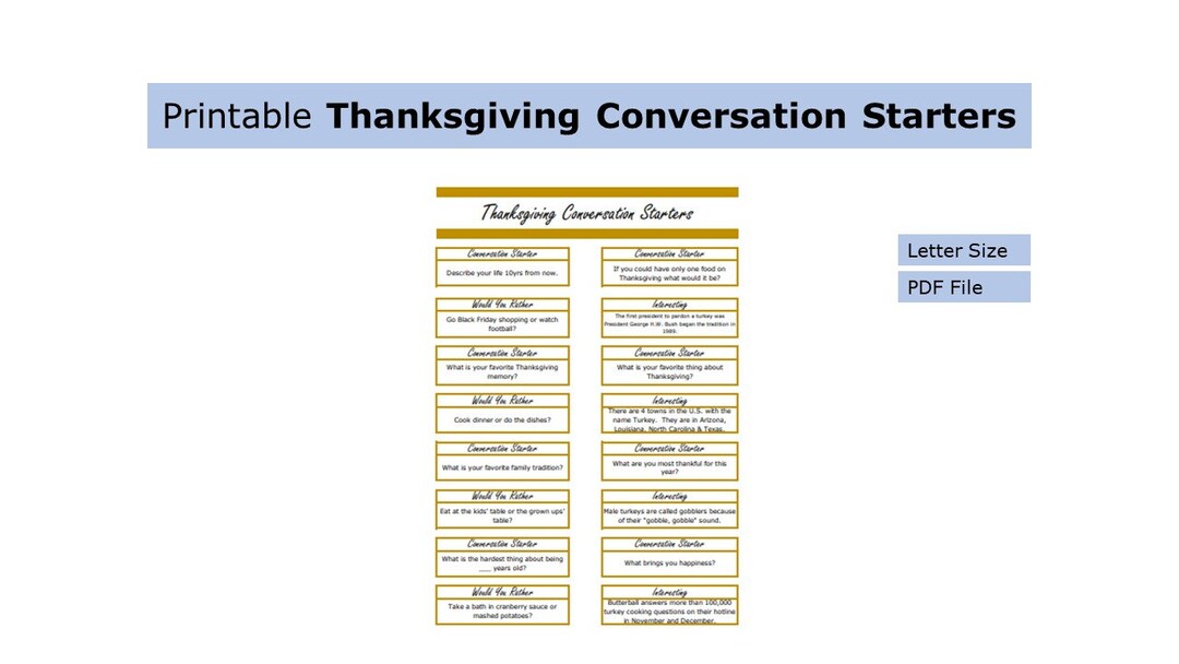 Printable Thanksgiving Conversation Starters | Thanksgiving ...