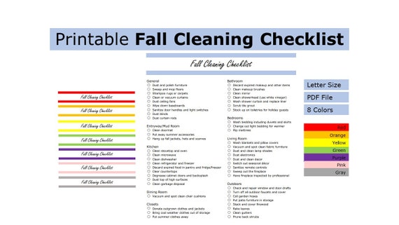 Printable Fall Cleaning List Fall Cleaning List US Letter - Etsy