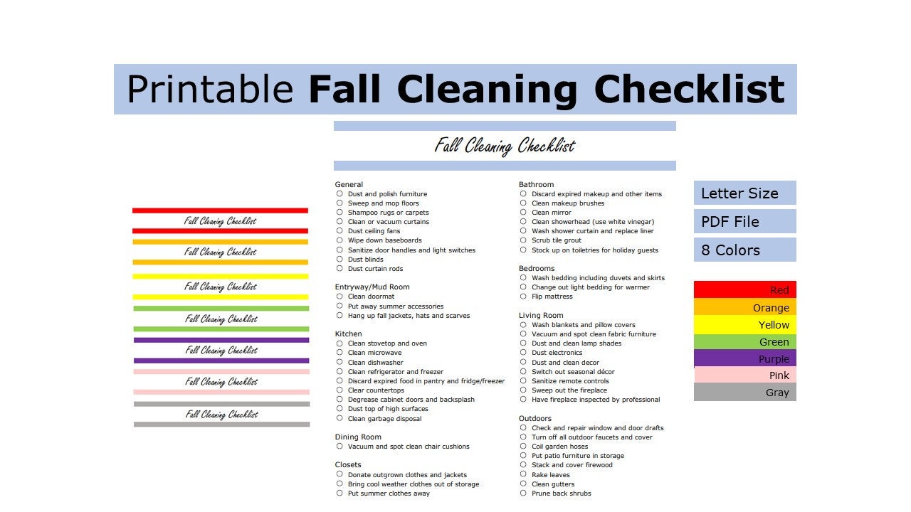Printable Fall Cleaning List | Fall Cleaning List | US Letter Size ...