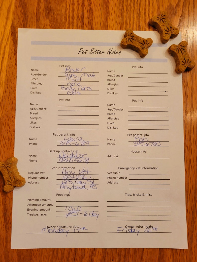 Printable Pet Sitter Notes Log | Pet Sitter Notes Log | US Letter Size ...