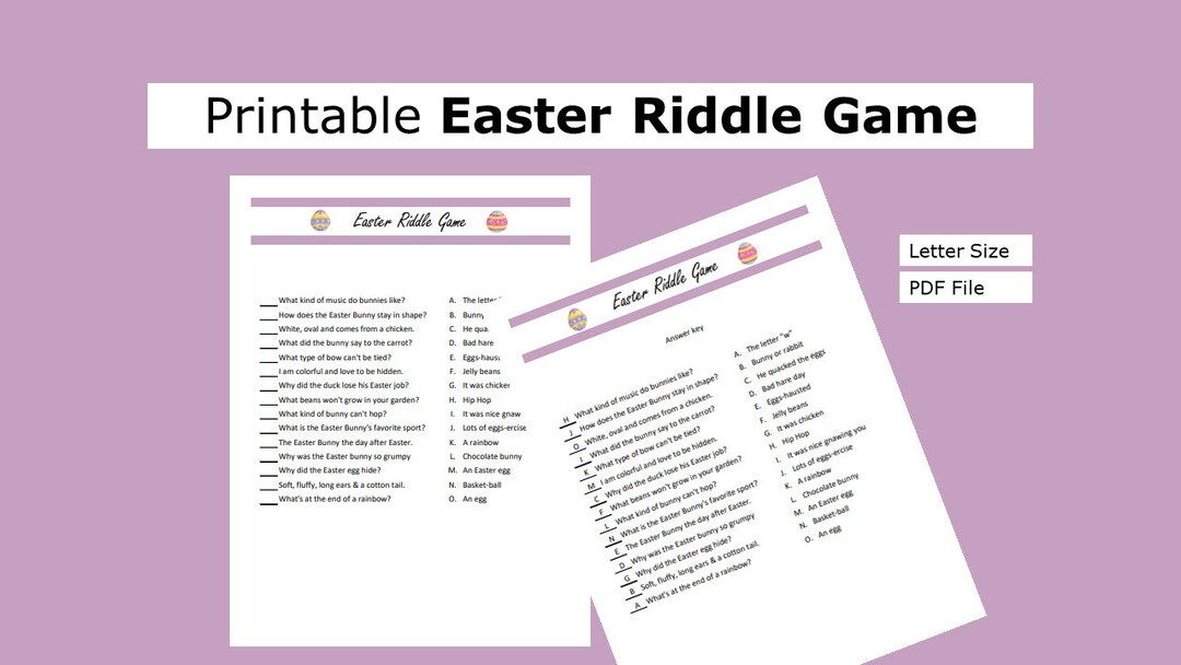 Printable Easter Riddle Game| Riddle Game | US Letter Size Print at ...