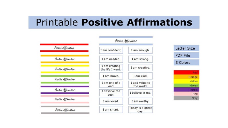 Printable Positive Affirmations | Positive Affirmations | US Letter ...