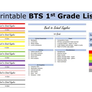Printable Back to School First Grade List | Back to School 1st Grade ...