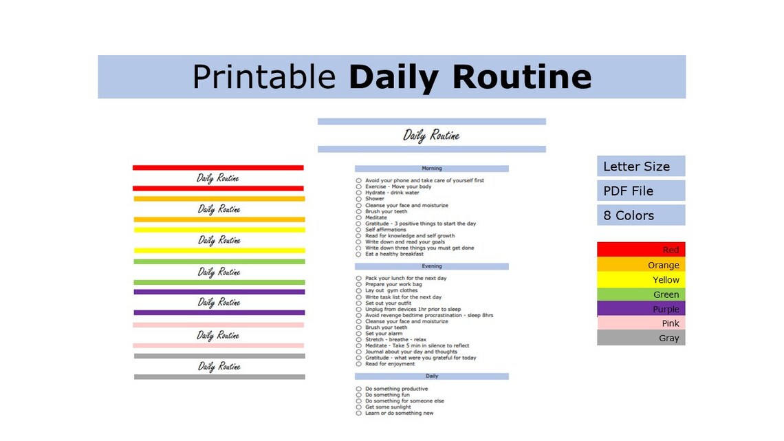 Printable Daily Routine | Daily Routine | US Letter Size Print at Home ...
