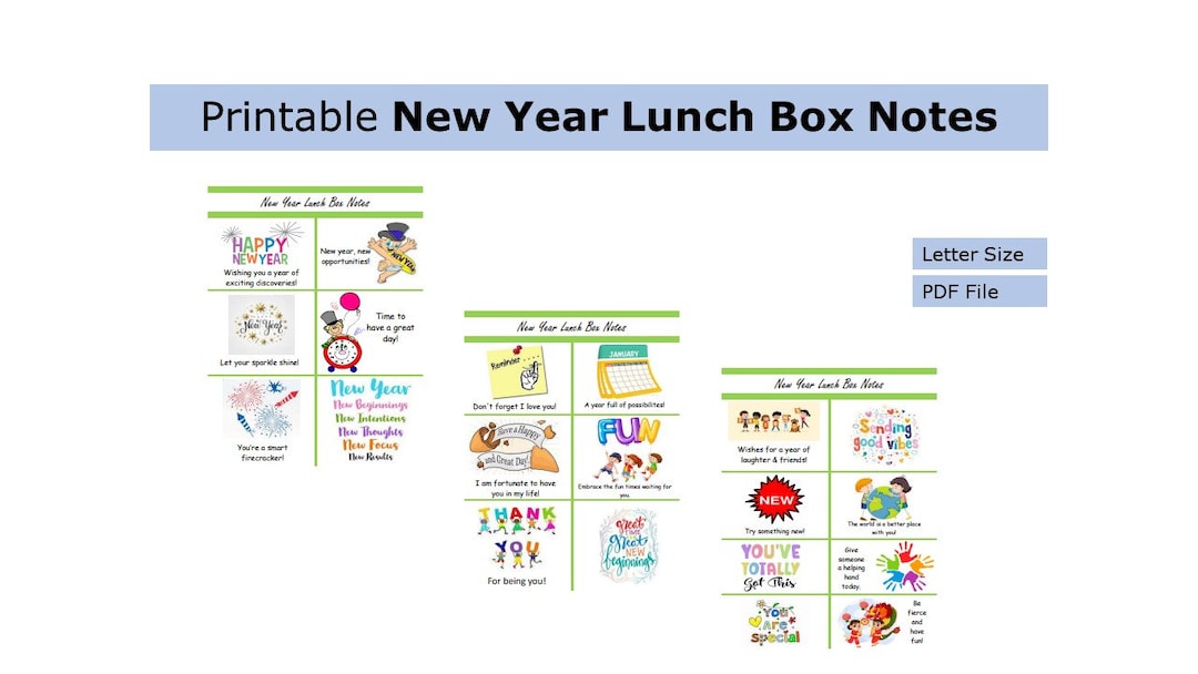 Printable New Year Lunch Box Notes | Lunch Box Notes | US Letter Size ...