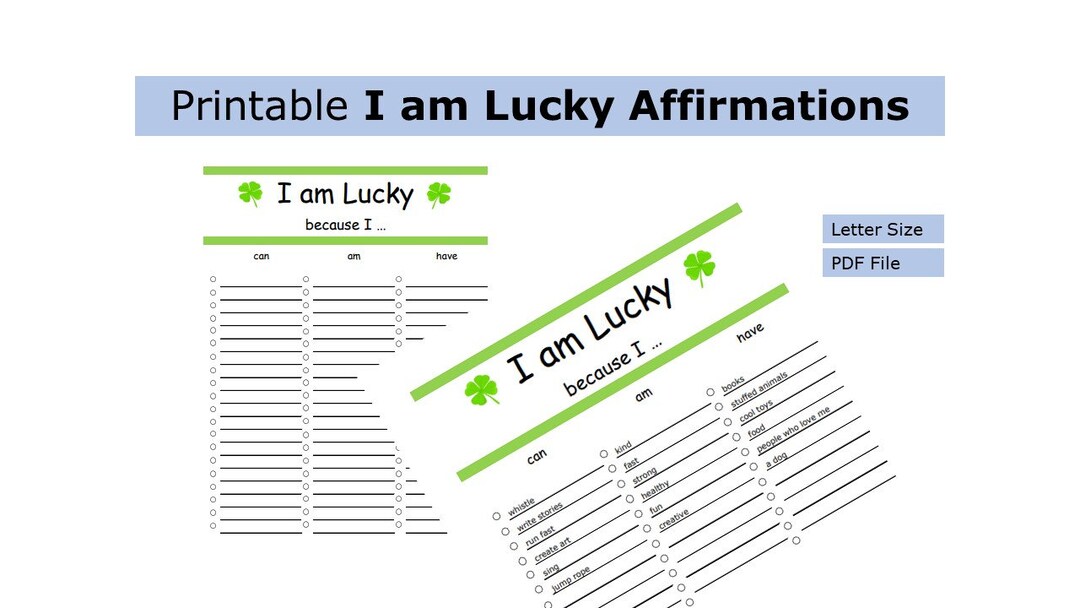 Printable I Am Lucky Affirmation List | Affirmations | US Letter Size ...