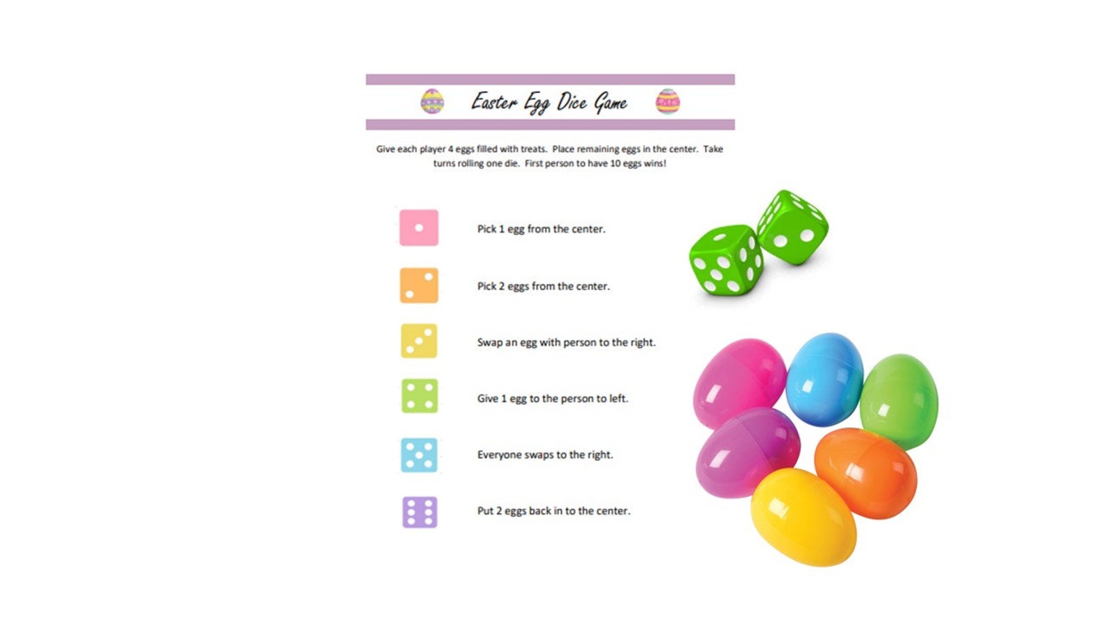 Printable Easter Egg Dice Game| Easter Game | US Letter Size Print at ...