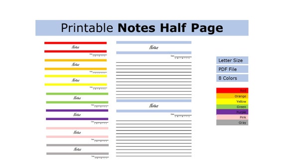 Printable Notes Half Page Notes Half Page US Letter Size - Etsy