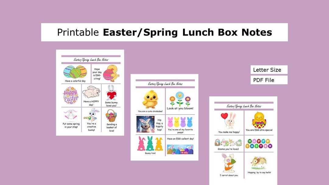 Printable Easter/spring Lunch Box Notes | Lunch Box Notes | US Letter ...