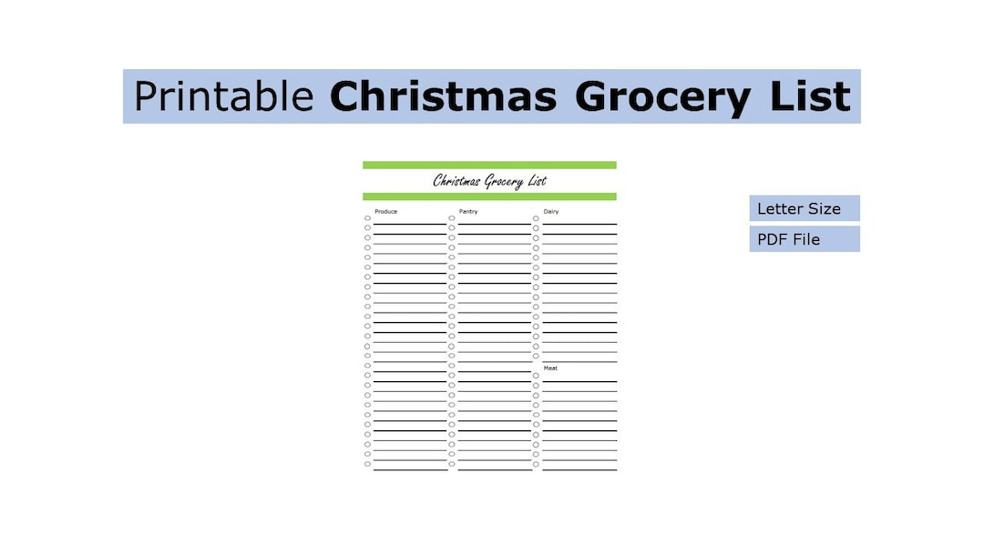 Printable Christmas Grocery List | Christmas Grocery List | US Letter ...