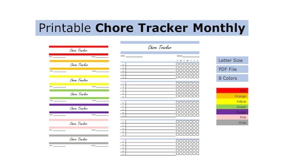 Printable Chore Tracker Monthly Chore Tracker Monthly US - Etsy