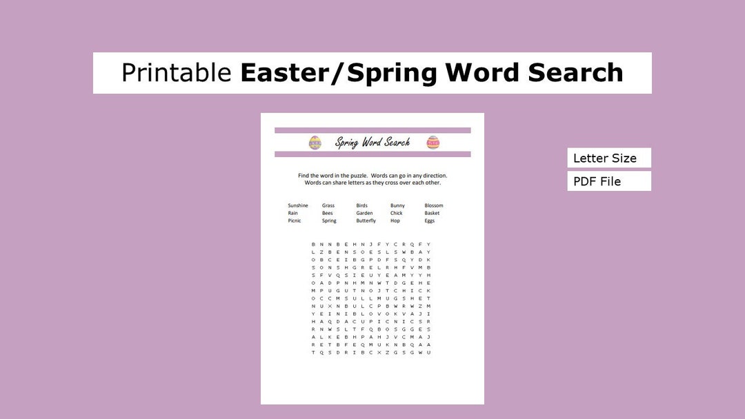Printable Easter/spring Word Search| Party Game | US Letter Size Print ...