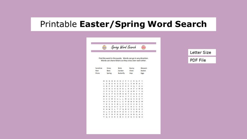 Printable Easter/spring Word Search| Party Game | US Letter Size Print ...