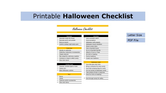Printable Halloween Checklist Halloween Checklist US - Etsy