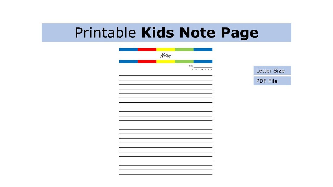 Printable Note Page for Kids | Kids Note Page | US Letter Size Print at ...