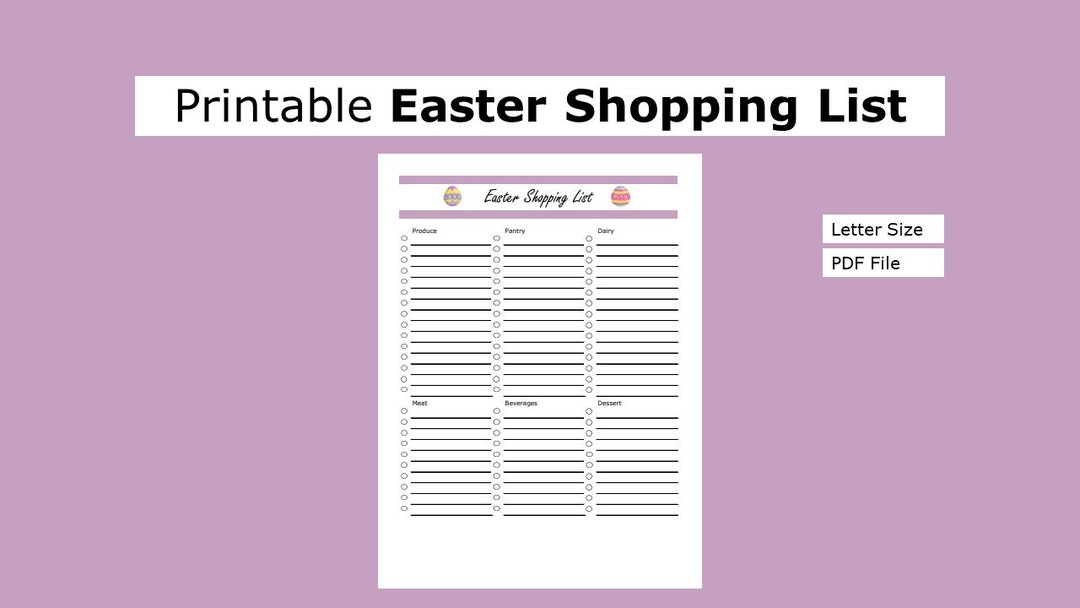 Printable Easter Shopping List| Shopping List | US Letter Size Print at ...