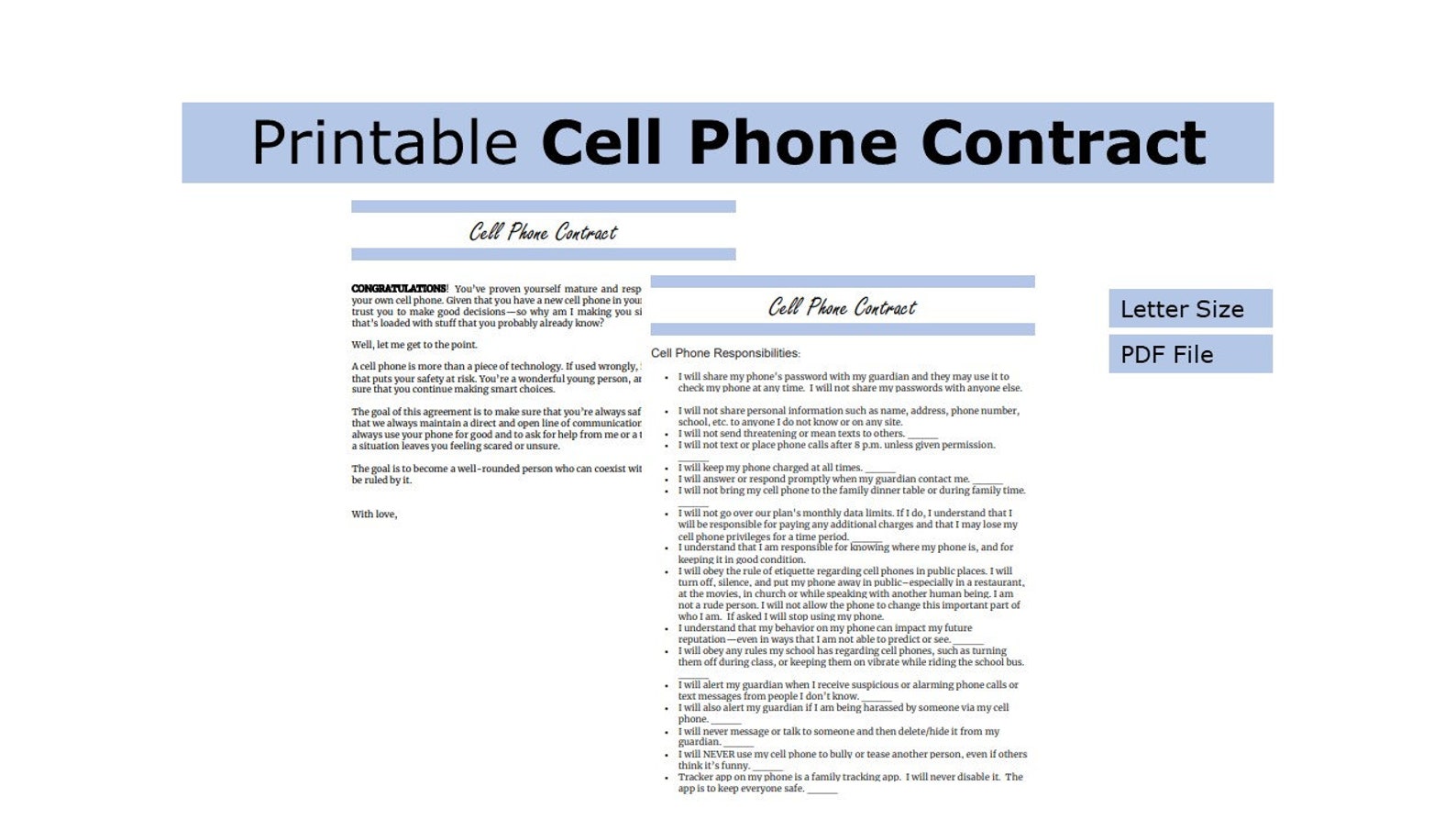 Printable Cell Phone Contract – Teen/guardian| Cell Phone Contract | US ...
