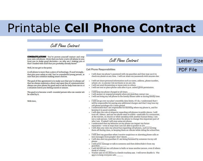 Cell Phone Contract-printable Digital Download - Etsy Canada