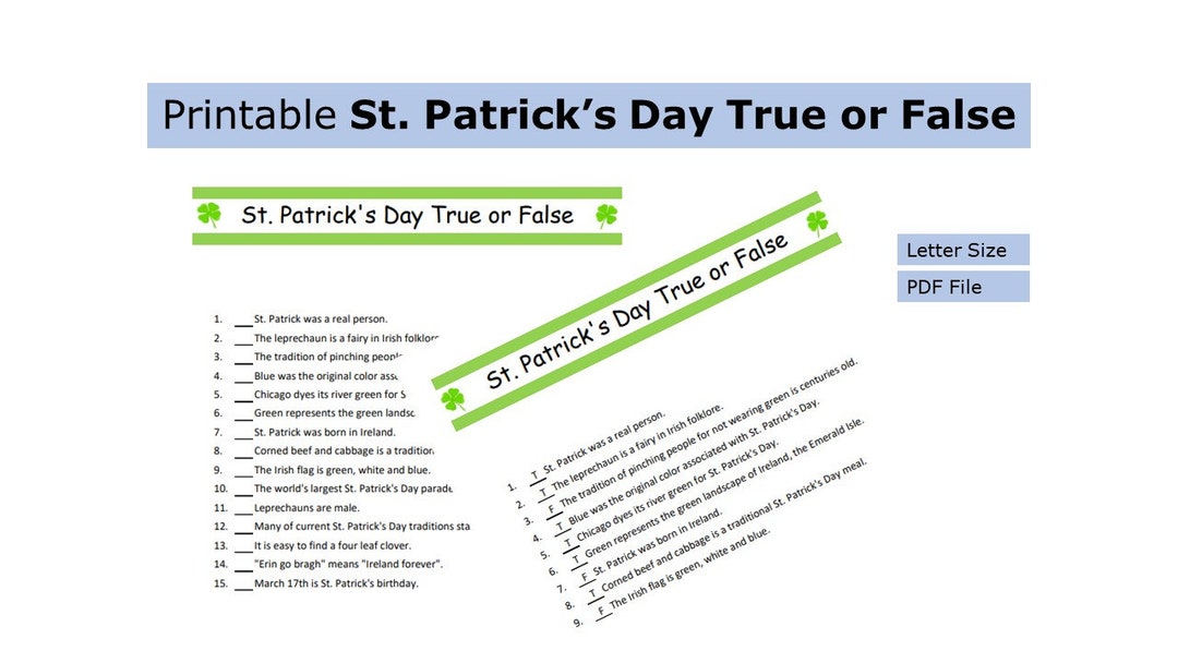 Printable St. Patrick’s Day True or False Game | Game | US Letter Size ...