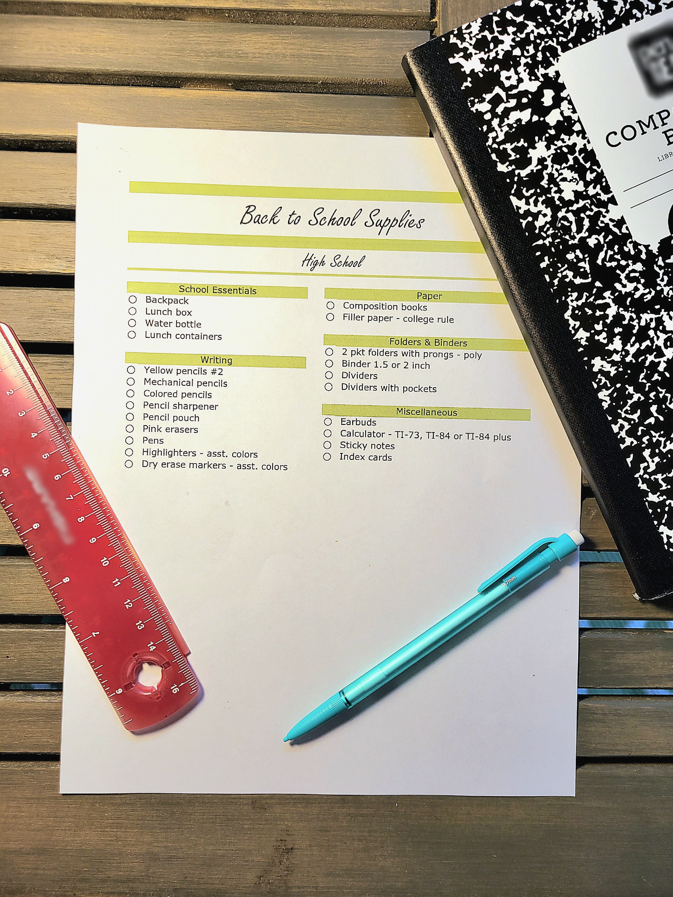 Printable Back to School High School List | Back to School High School ...