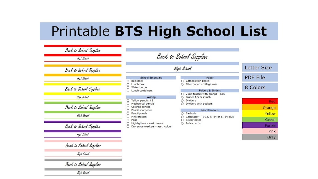 Printable Back to School High School List | Back to School High School ...