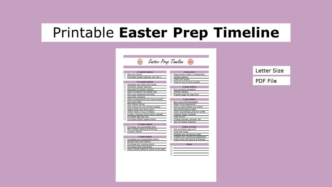 Printable Easter Prep Timeline| Easter Checklist | US Letter Size Print ...
